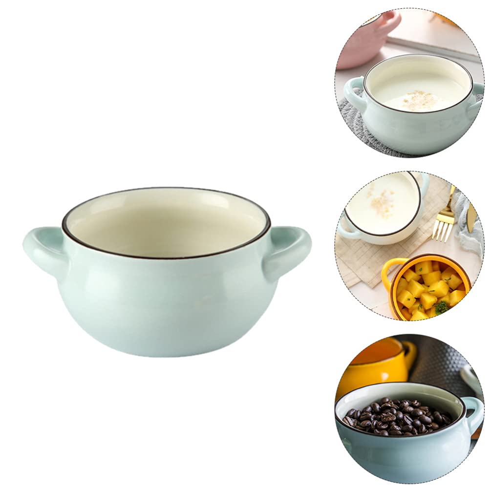 UPKOCH Ramen Ceramic Soup Bowls with Handles French Onion Soup Oven Safe Soup Mug Rice Dessert Kitchen Serving Bowls for Cereal Noodle Breakfast Stew Pot Blue French Onion Soup Bowls