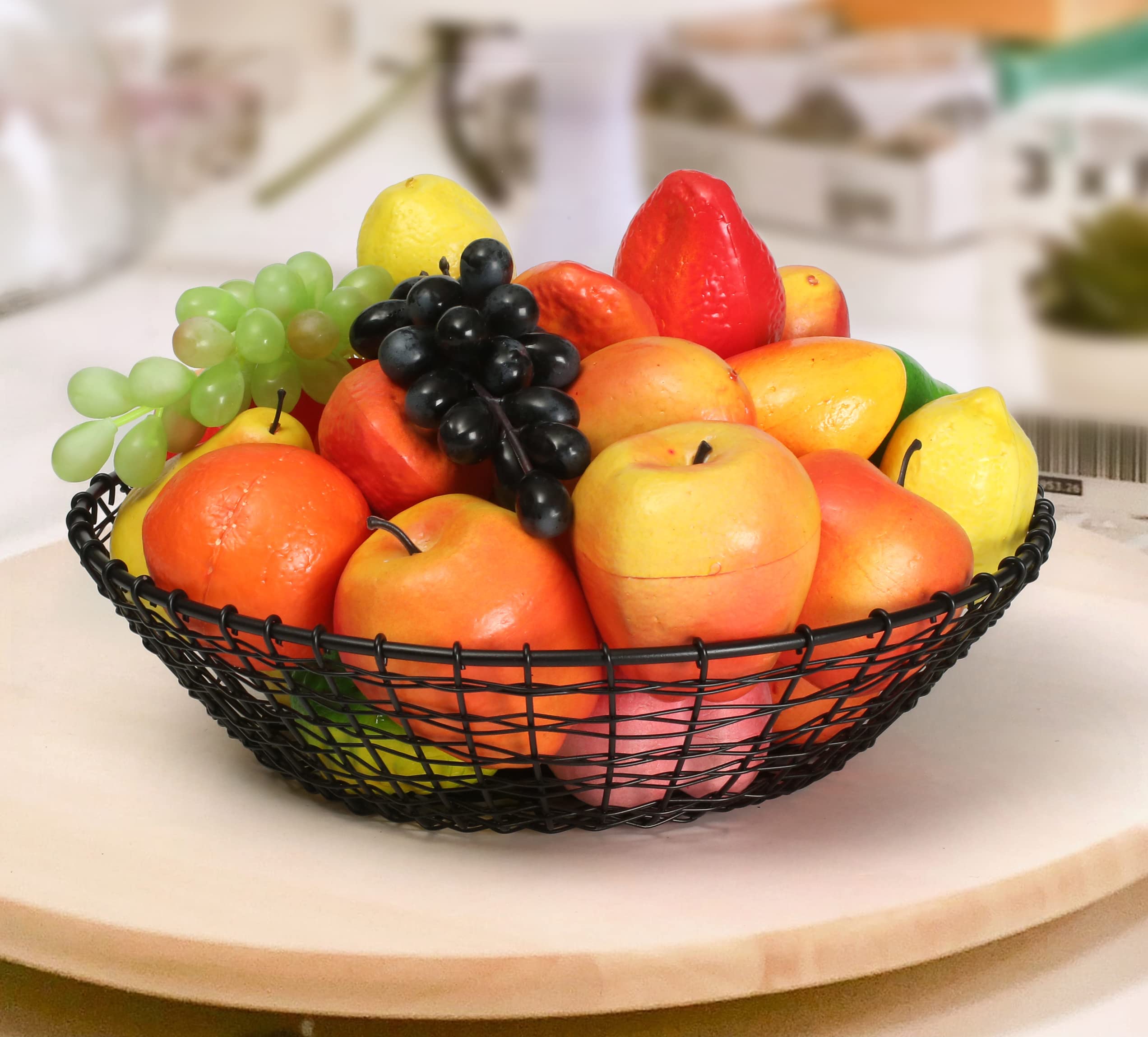 Wire Metal Black Fruit Bowl for Table Centerpiece, Modern Stylish Decorative Fruit Bowl for Kitchen Counter, Fruit Basket Perfect for Dining Table, Kitchen, Easter Decoration - 1 Pack - 13 Inch