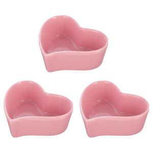 clispeed 3pcs ceramic heart bowl porcelain sauce dish pink heart shaped dip bowls ceramic ring dishes candle tray dessert bowl snack bowl salad fruit bowl for pasta dinner