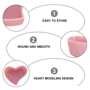 CLISPEED 3pcs Ceramic Heart Bowl Porcelain Sauce Dish Pink Heart Shaped Dip Bowls Ceramic Ring Dishes Candle Tray Dessert Bowl Snack Bowl Salad Fruit Bowl for Pasta Dinner