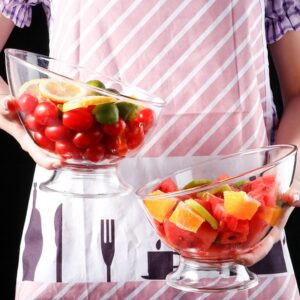 Angoily Clear Salad Bowl Dessert Serving Bowl for Entertaining, Slanted Bowls for Salads Mixing, Fruits, Snack or Chip, Dessert Serving for Home Party and Restaurant (18 x 18 x 15cm)