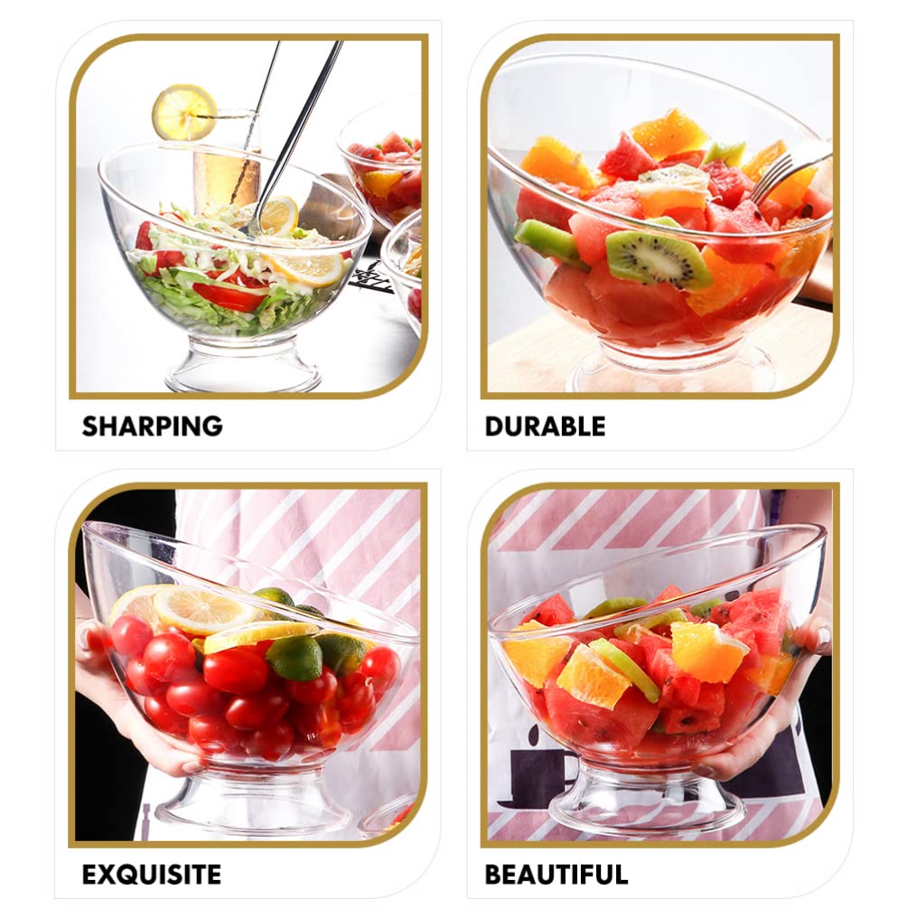 Angoily Clear Salad Bowl Dessert Serving Bowl for Entertaining, Slanted Bowls for Salads Mixing, Fruits, Snack or Chip, Dessert Serving for Home Party and Restaurant (18 x 18 x 15cm)