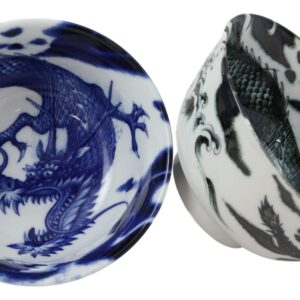 Ebros Gift Blue And Black Japanese And Chinese Longwei Dragons Ceramic Bowls Pack Of 4 Made In Japan Kitchen Dining Asian Cuisine Restaurant Supply Grade Microwave Dishwasher Safe 14oz Soup Salad Bowl