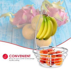 Home Basics Chrome Plated Steel Fruit Tree Basket Bowl with Banana Hanger, Free Standing, Rust Resistant, Silver