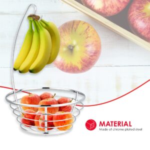 Home Basics Chrome Plated Steel Fruit Tree Basket Bowl with Banana Hanger, Free Standing, Rust Resistant, Silver