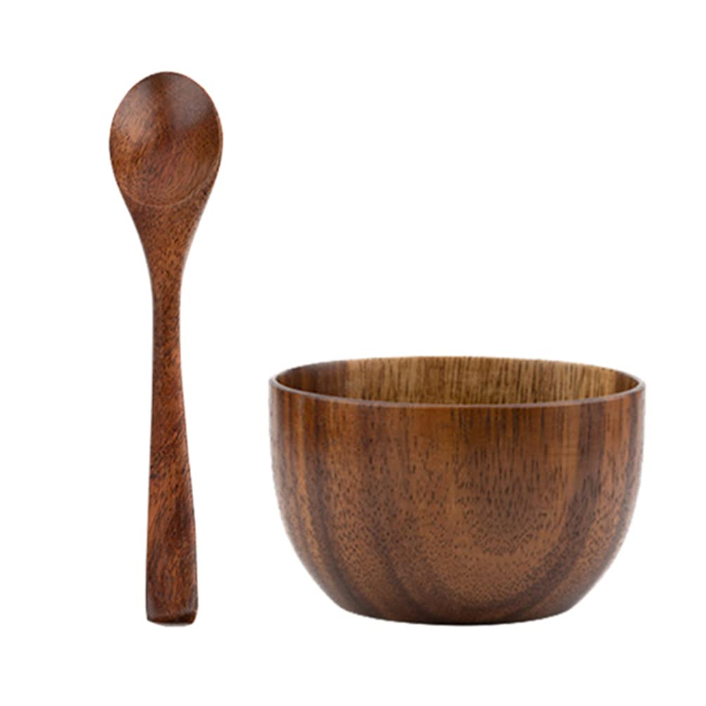 Cabilock 1 Set Acacia Wood Rice Bowl Spoon Kit Fruits Bowl Decorative Wood Bowl Snacks Serving Bowl Noodle Bowl for Salad Fruits Pasta Nuts Snacks (Small)