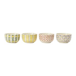 Creative Co-Op Hand-Stamped Stoneware Floral Patterns, Set of 4 Styles Bowl, Multicolored, 4