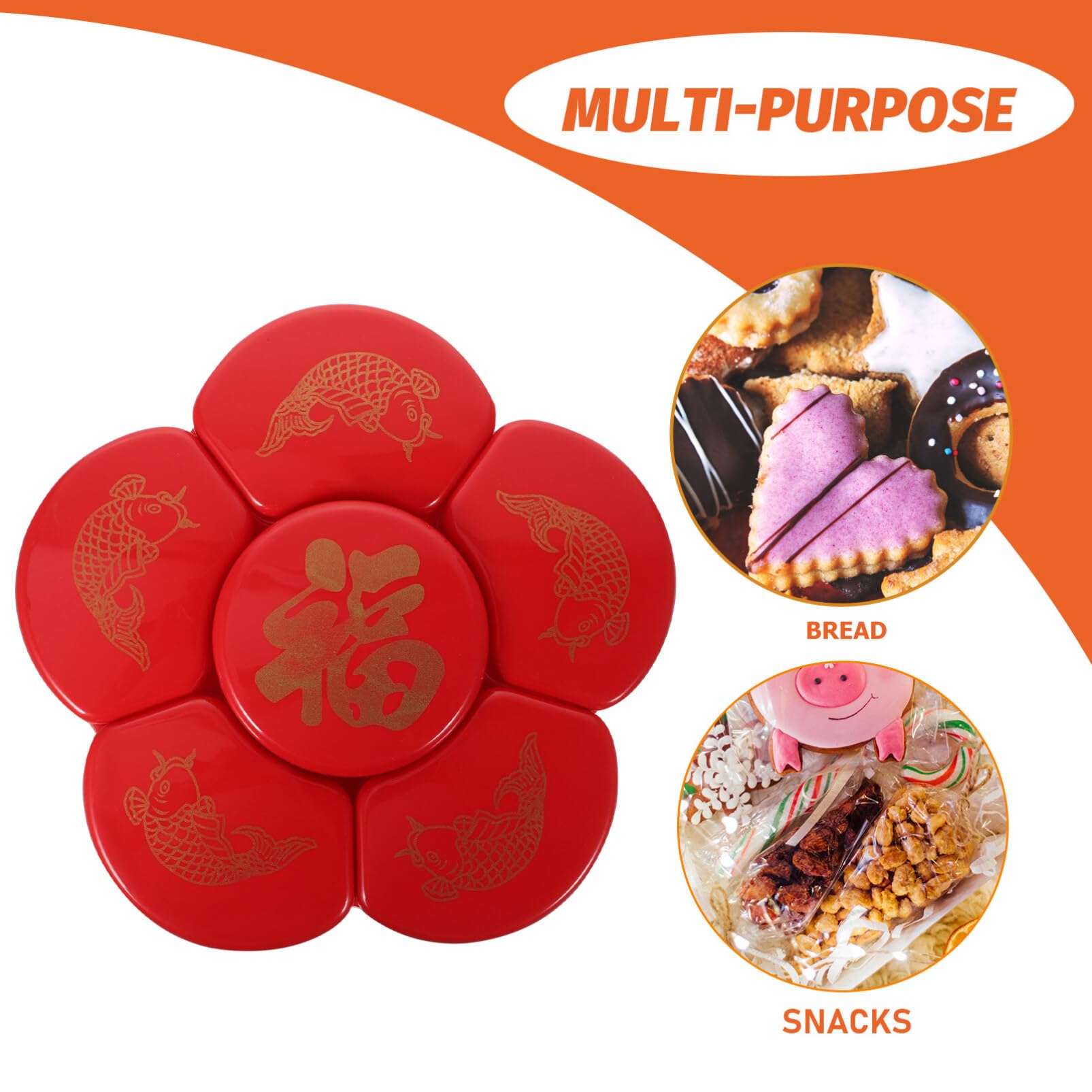 Yardwe Snack Box Candy Dish Chinese Snacks Storage Box Dried Fruit Box Rotating with 6 Compartments and Lid Chinese New Year Wedding Party Decoration