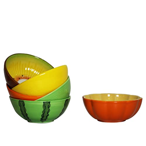 RUIBOER Porcelain Bowls Set, 5 Inch 8.5oz set of 6 Ceramic Cereal Bowls, Fruit Style Bowls for C