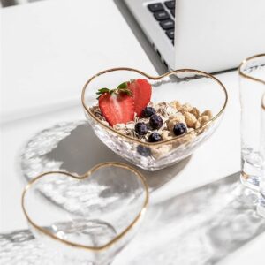 YUNNUO Glass Bowls For Dessert,Glass Bowls 6 Inch,Phnom Penh Heart-Shaped Glass Bowl And Cup Set,Used In The Kitchen To Make Ice Cream Or Fruit Salad,Yogurt Dessert Bowl (With A Spoon)