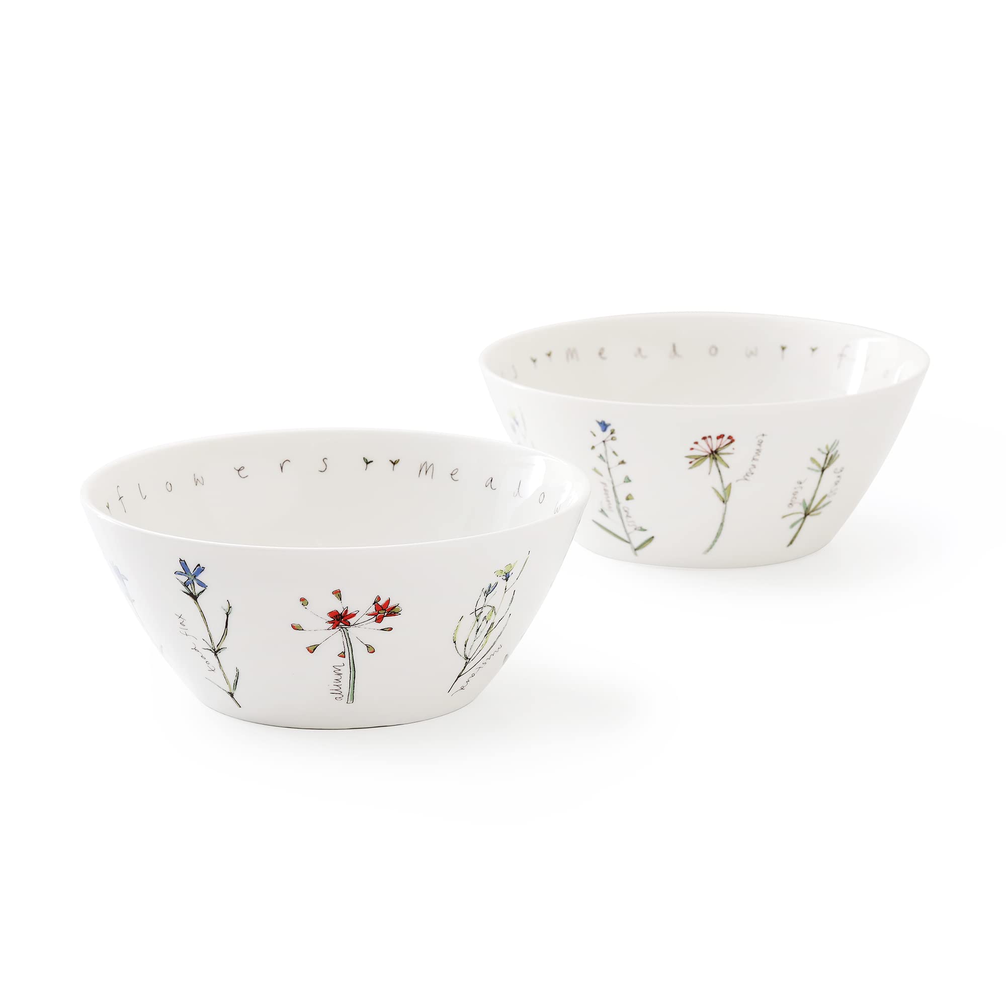 RACHEL BARKER Meadow Flower Porcelain Noodle Salad Bowls 33oz Set of 2