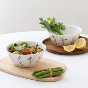 RACHEL BARKER Meadow Flower Porcelain Noodle Salad Bowls 33oz Set of 2