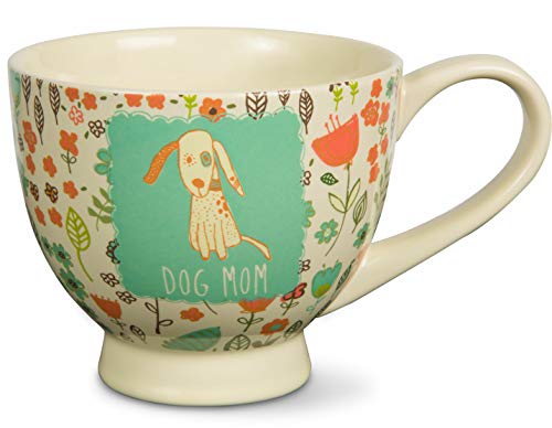 Pavilion Gift Company "A Mother's Love-Dog Mom" Floral Soup Bowl Mug, Teal, 17 oz