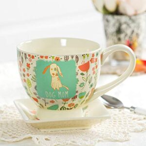 Pavilion Gift Company "A Mother's Love-Dog Mom" Floral Soup Bowl Mug, Teal, 17 oz