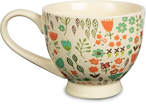 Pavilion Gift Company "A Mother's Love-Dog Mom" Floral Soup Bowl Mug, Teal, 17 oz