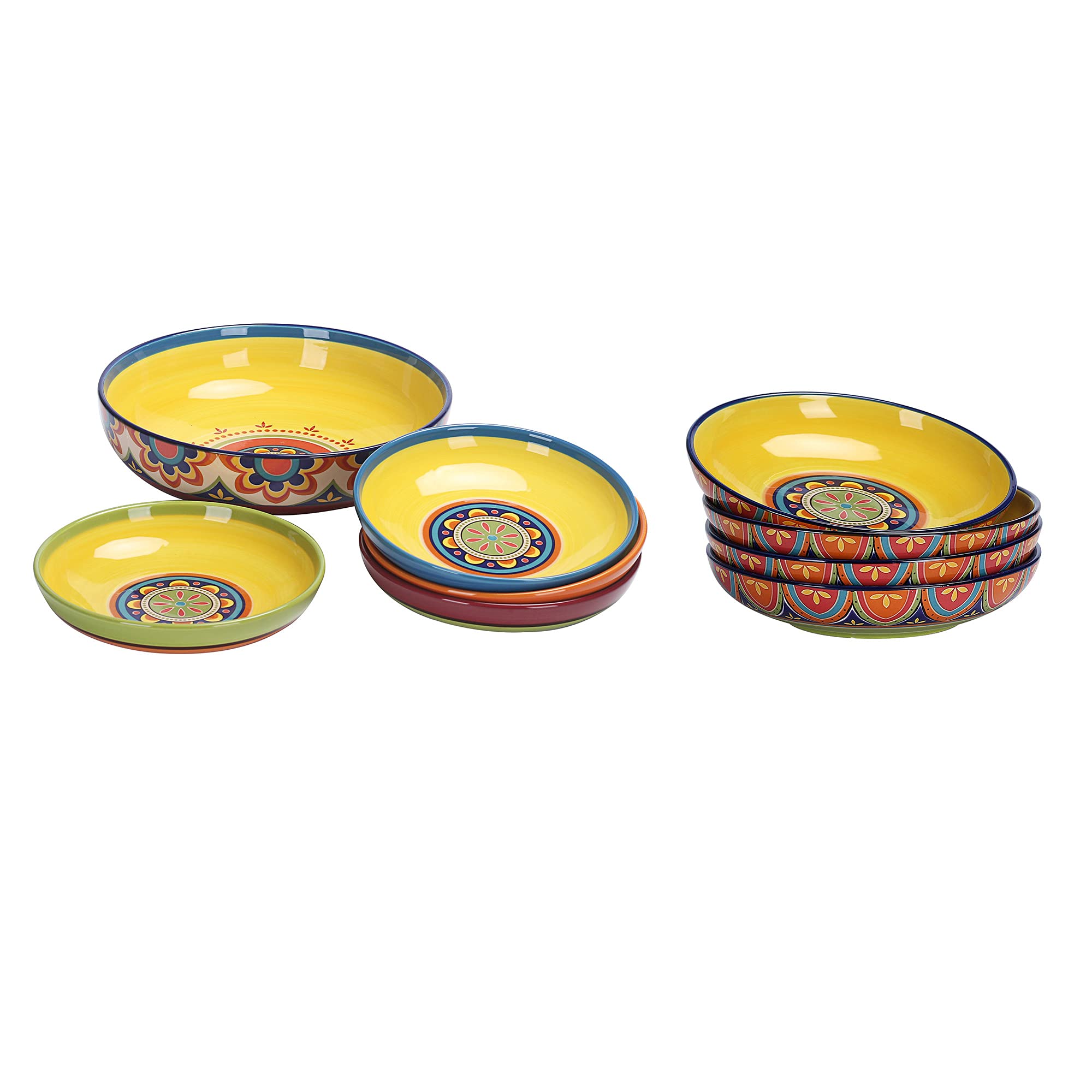 Bico Tunisian Ceramic Pasta Bowl, Set of 9(1 unit 214oz, 8 units 35oz), for Pasta, Salad, Microwave & Dishwasher Safe