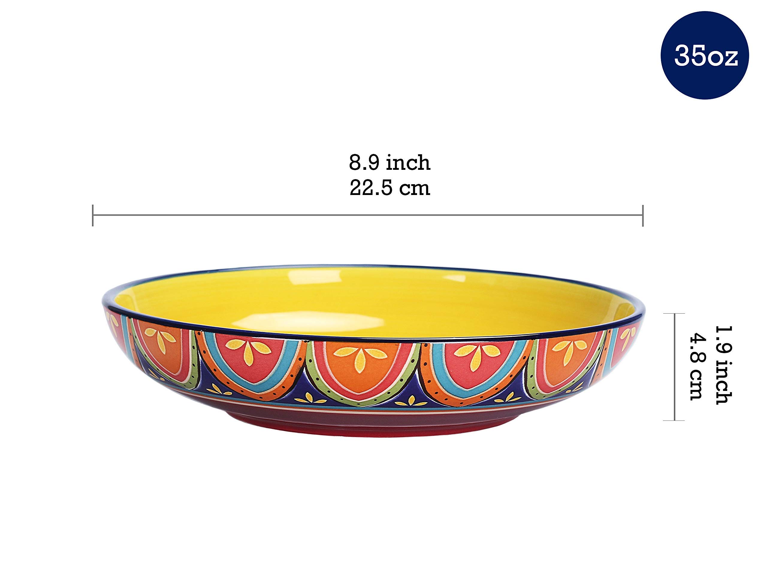 Bico Tunisian Ceramic Pasta Bowl, Set of 9(1 unit 214oz, 8 units 35oz), for Pasta, Salad, Microwave & Dishwasher Safe