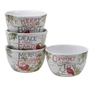 certified international evergreen christmas 22 oz. ice cream/dessert bowls, set of 4, multicolored