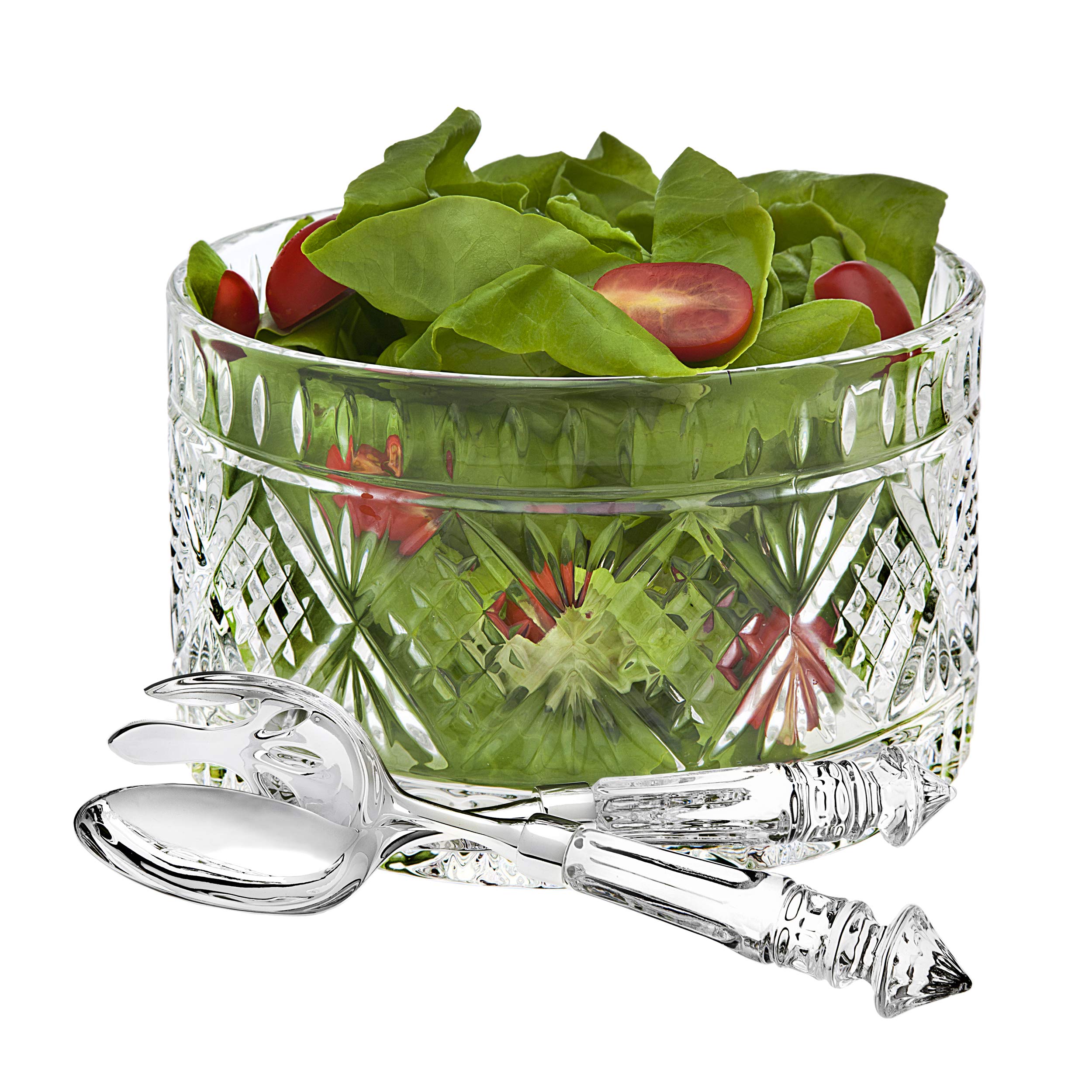 Set of 3 Crystal Clear Salad Bowl Serving Set, Salad Serving Utensils Included Large Serving Dish.