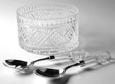 Set of 3 Crystal Clear Salad Bowl Serving Set, Salad Serving Utensils Included Large Serving Dish.