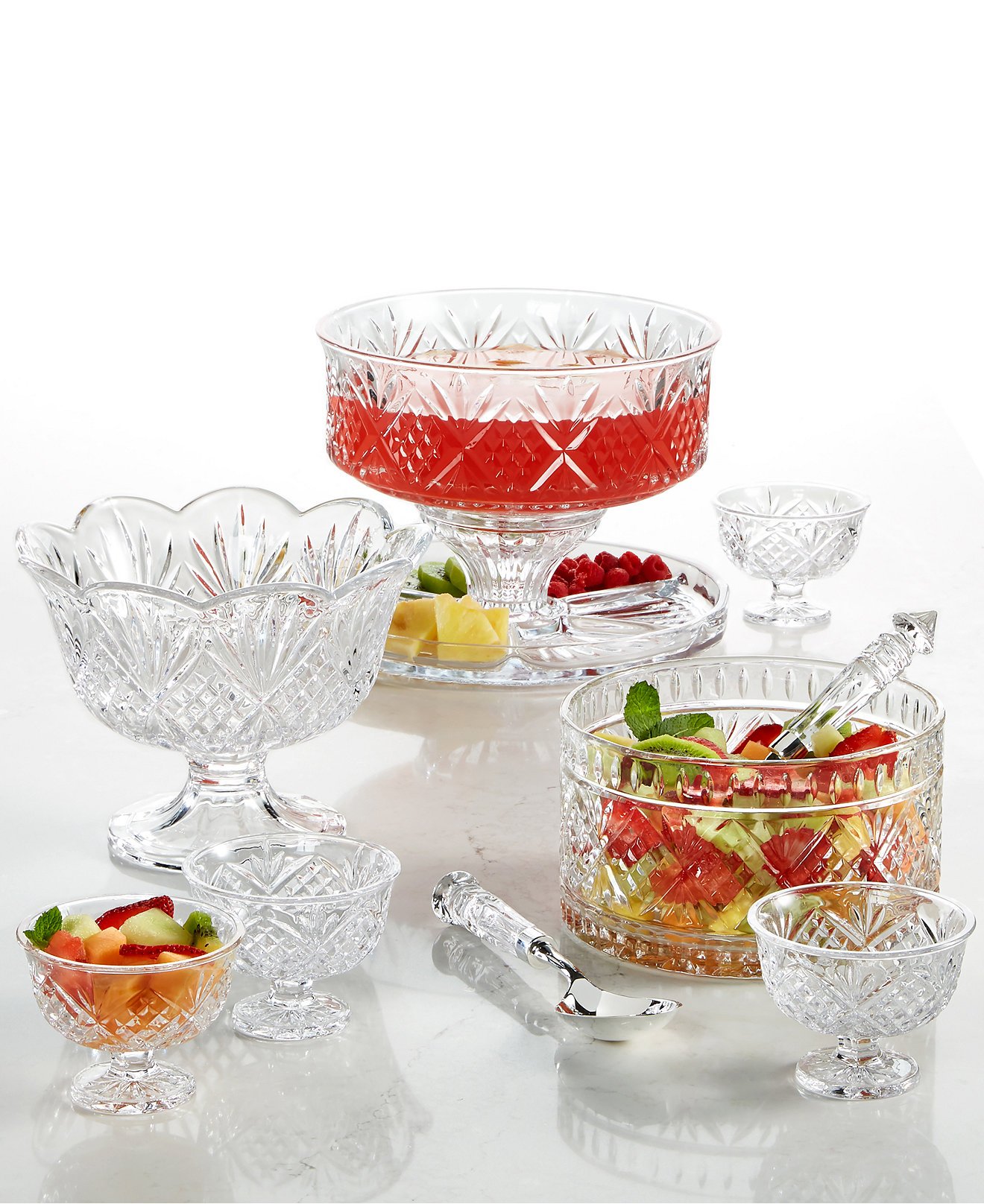 Set of 3 Crystal Clear Salad Bowl Serving Set, Salad Serving Utensils Included Large Serving Dish.