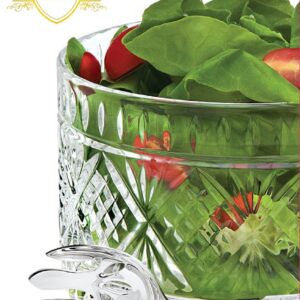 Set of 3 Crystal Clear Salad Bowl Serving Set, Salad Serving Utensils Included Large Serving Dish.