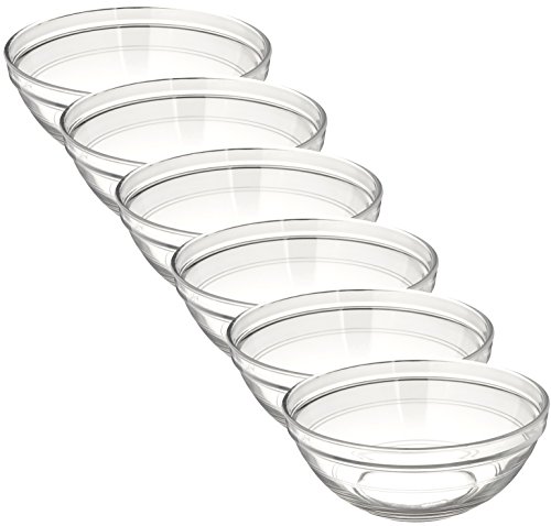 Duralex Made In France Lys Stackable Glass Bowl (Set of 6), 1.5 quart, Clear