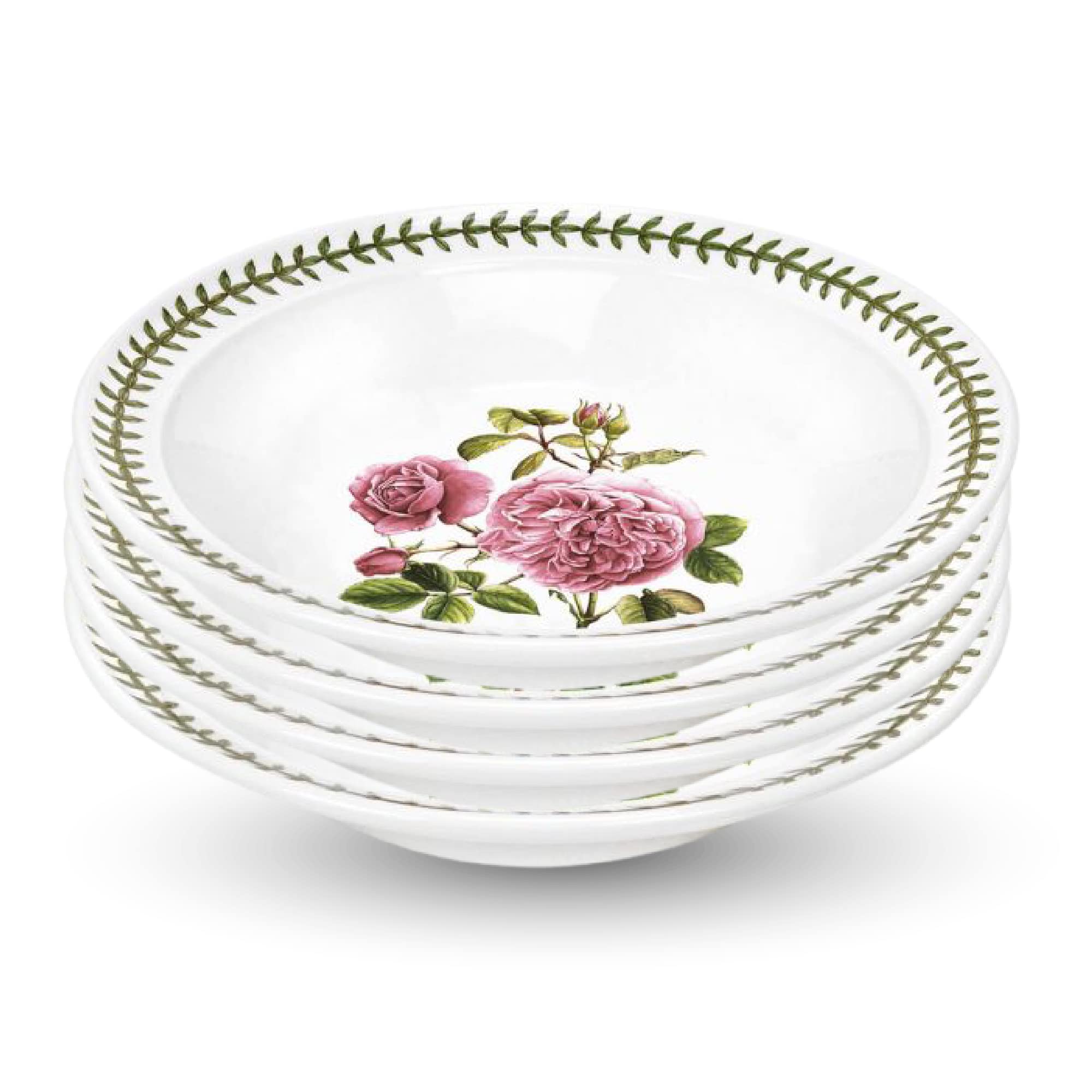 Portmeirion Botanic Roses Soup Bowl with Rim, Assorted Motifs, Set of 4, Round, 8.5 Inch, For Dinner, Pasta, Soups, & Salads, Dishwasher, Microwave, and Oven Safe