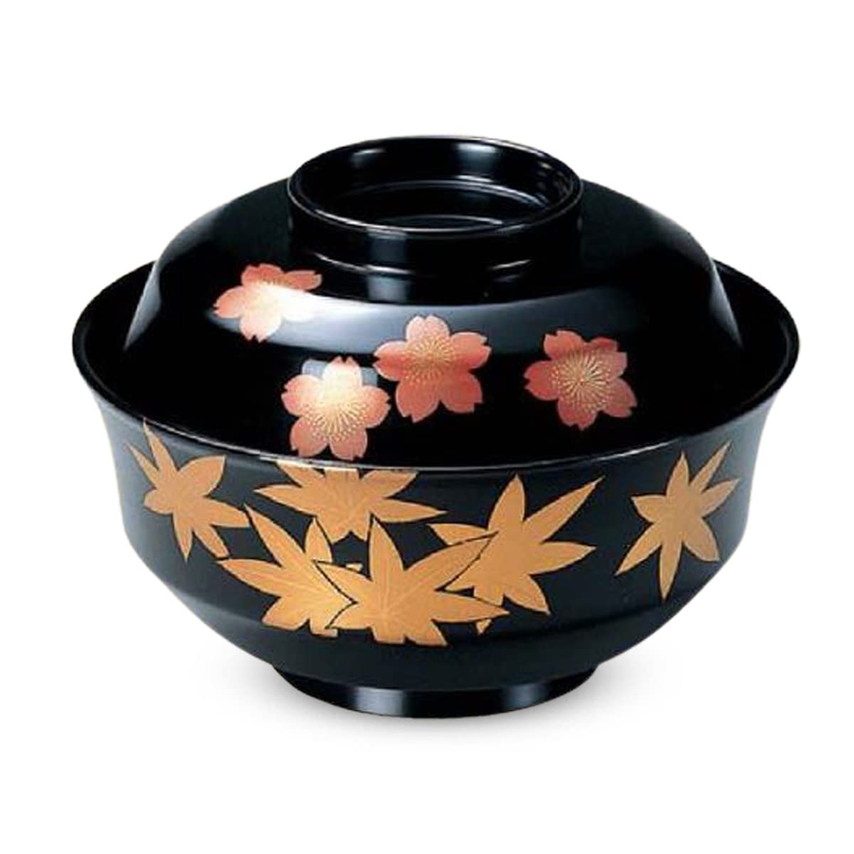 J-kitchens Miso Soup Bowl, 4-Inch Tenryuji Bowl, Black Spring and Autumn, Made in Japan