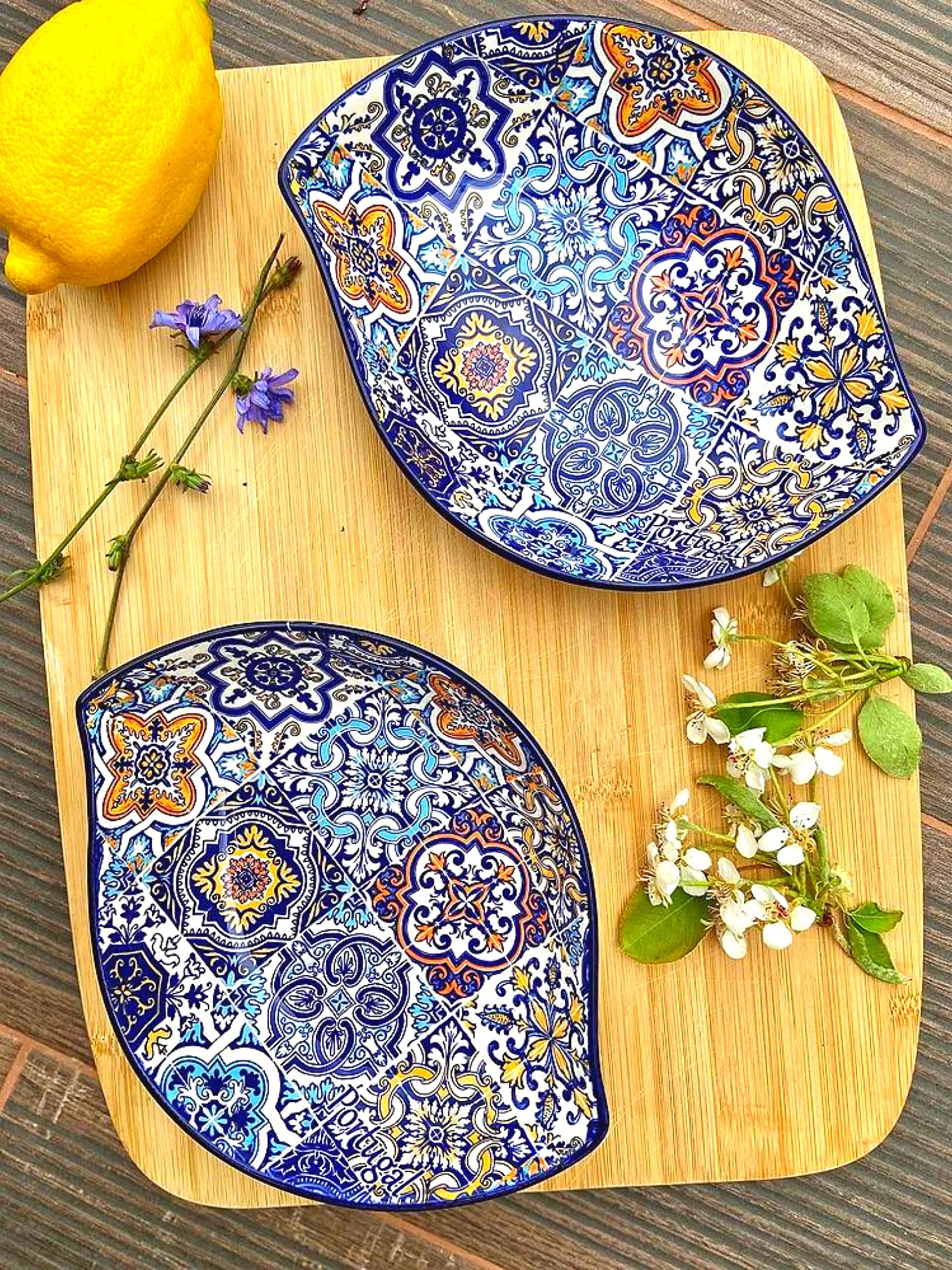 Portuguese Pottery Alcobaça Ceramic Side Dish Serving Bowl - Set of 2