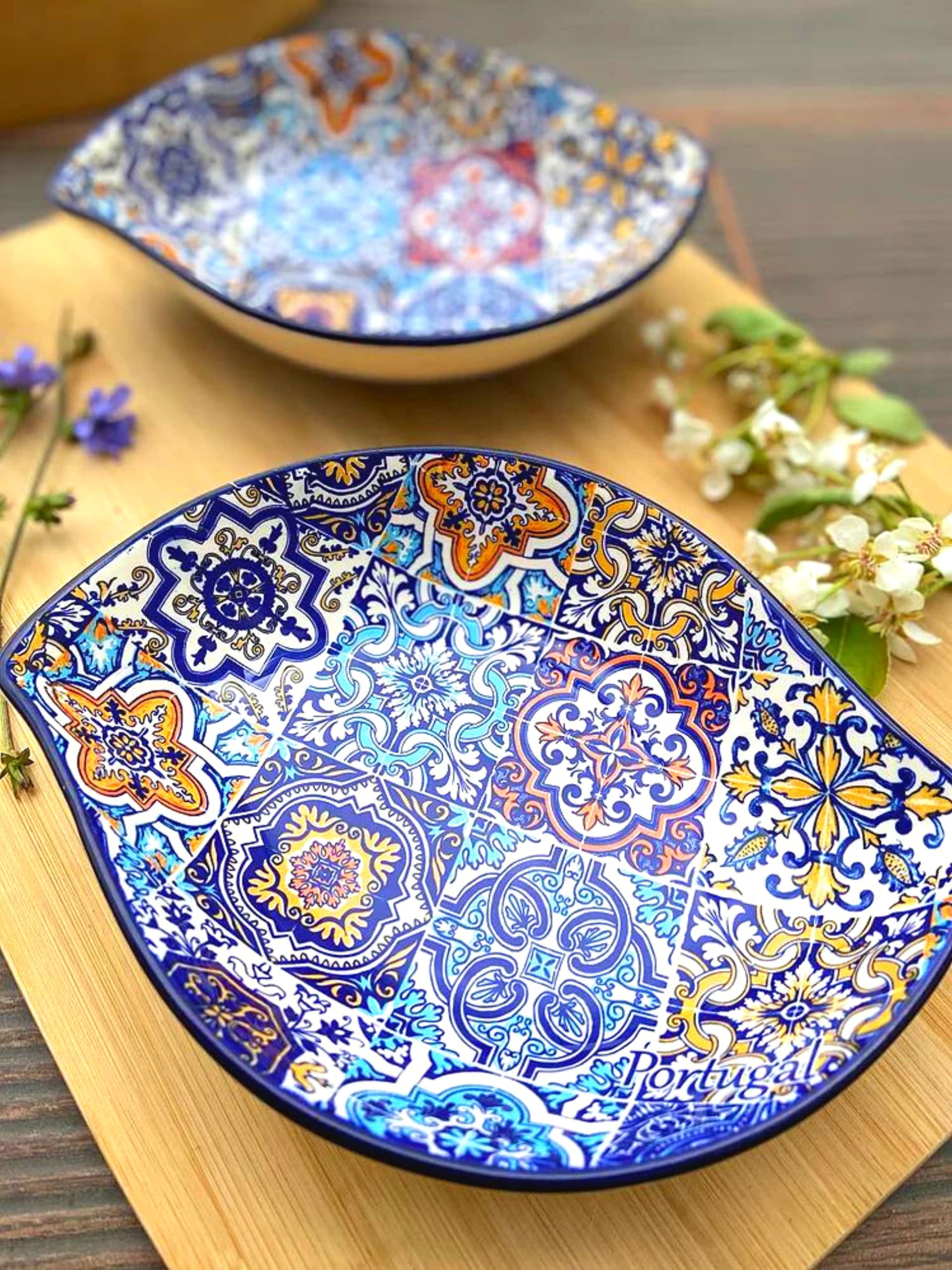 Portuguese Pottery Alcobaça Ceramic Side Dish Serving Bowl - Set of 2