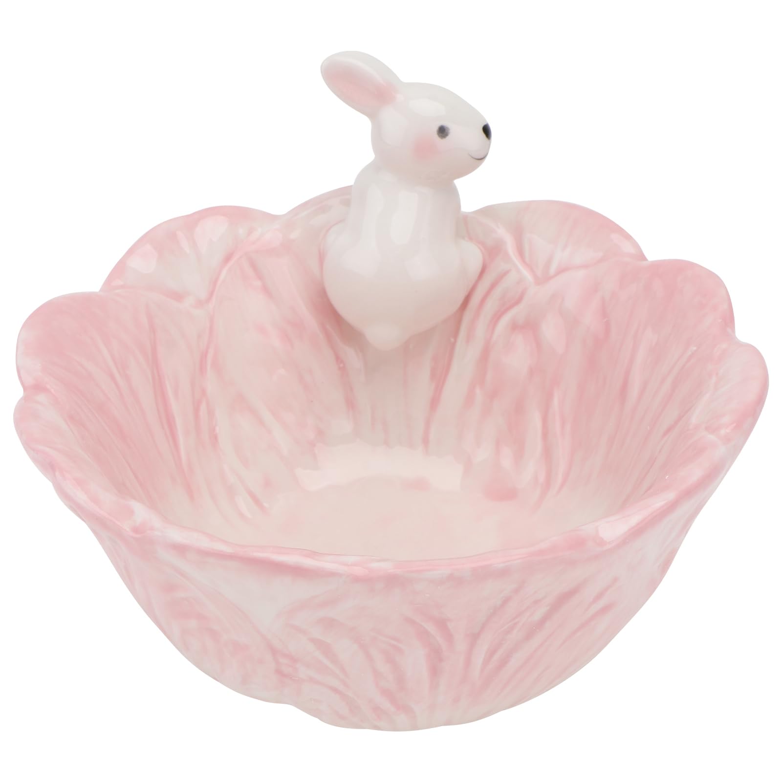 Yardwe Bunny Candy Bowl Easter Ceramic Rabbit Bowl Easter Candy Bowl Snack Appetizers Nut Dish Table Decoration (Pink)