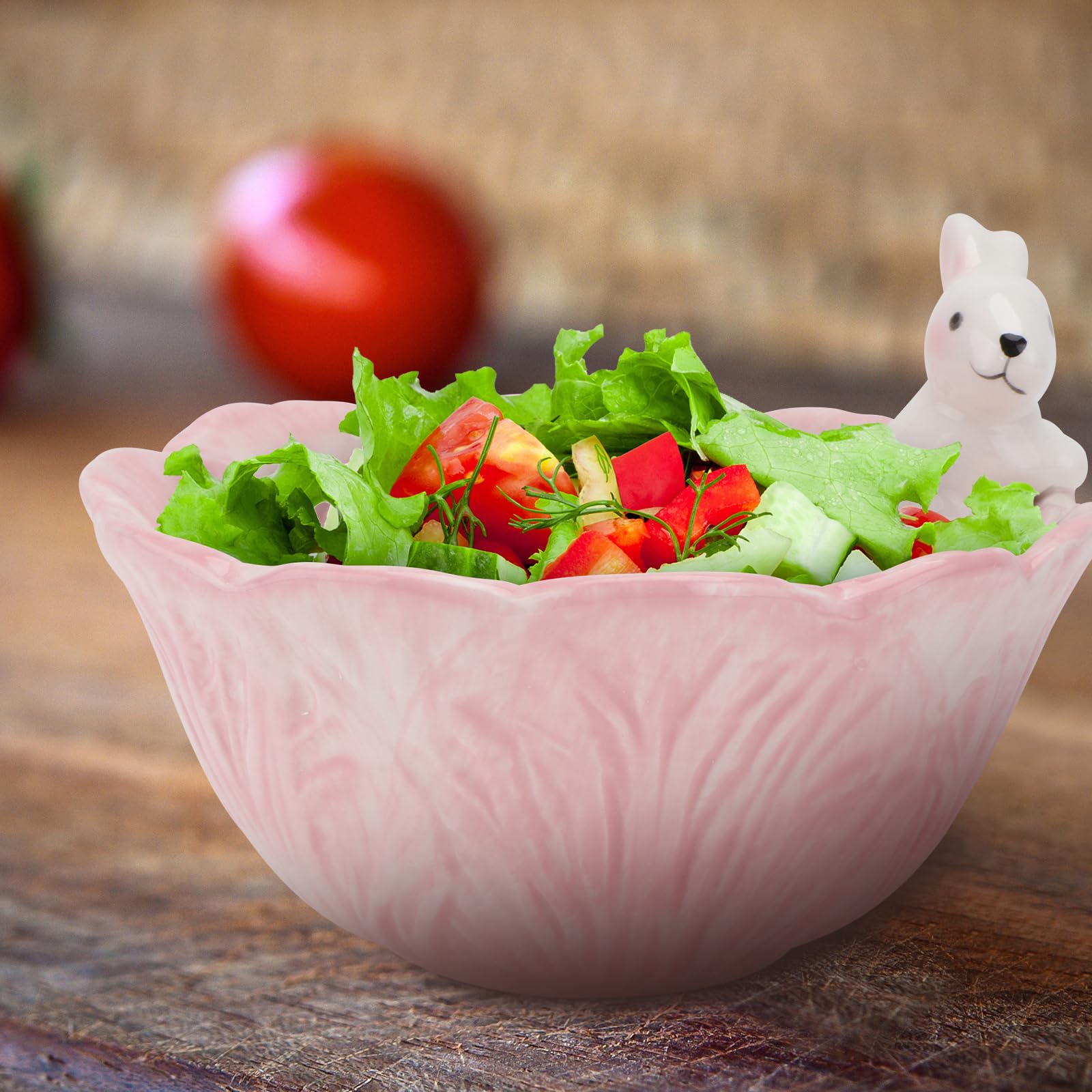 Yardwe Bunny Candy Bowl Easter Ceramic Rabbit Bowl Easter Candy Bowl Snack Appetizers Nut Dish Table Decoration (Pink)