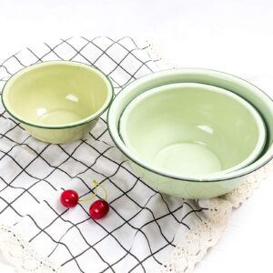 walbest 1pc enamelware bowl, chinese enamel bowl mixing bowl for kitchen, dinner bowls for ramen, salad, soup, pasta, cereal, noodle, pho, rice, snack, for kids green l - 8.66" x 3.94"