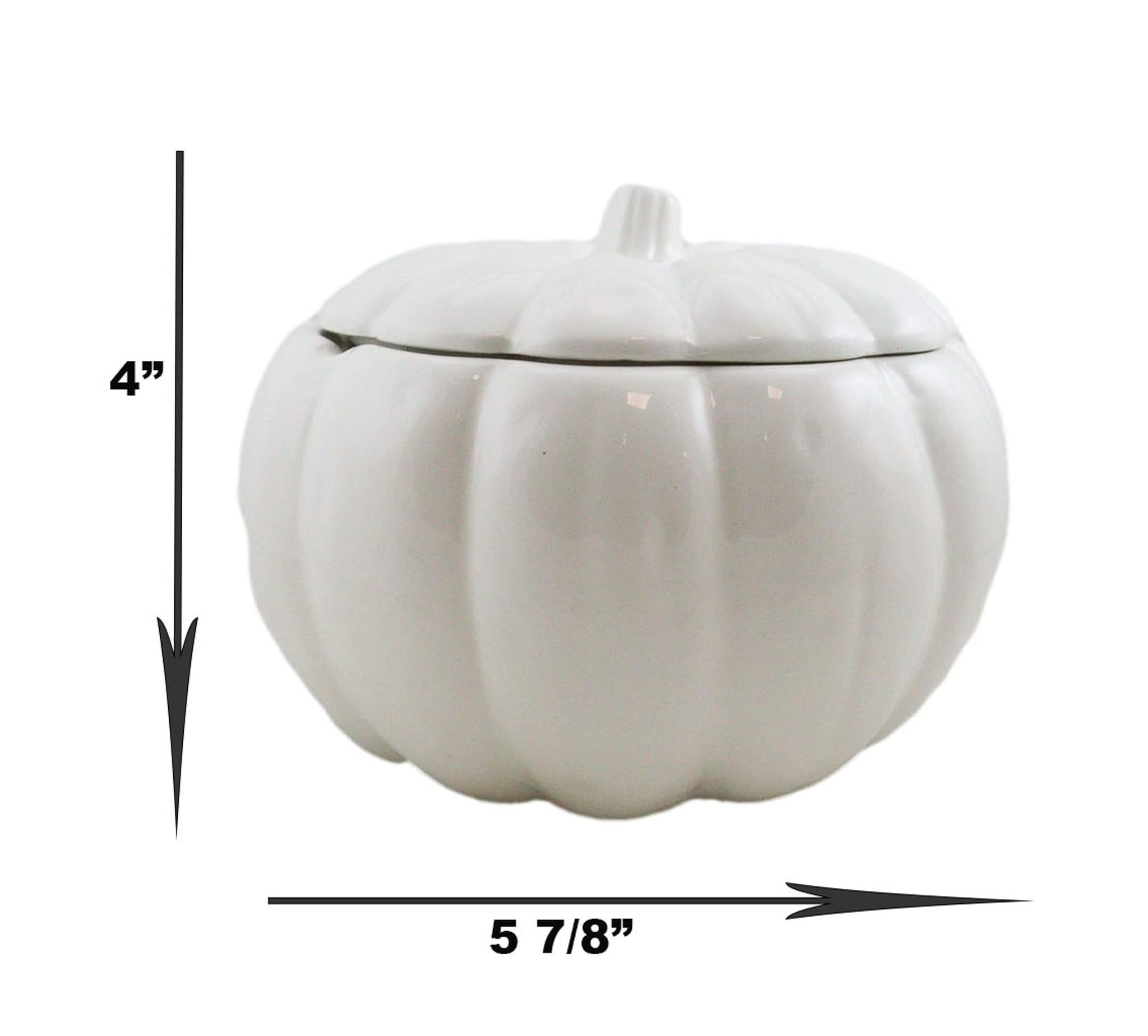 Ebros Gift Ceramic Stoneware White Harvest Pumpkin Bowl With Lid 6" Diameter (1)