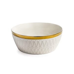 yedi ycc751, 9" fine porcelain salad bowl, ceramic deep dish, bone china tableware w/gold rim