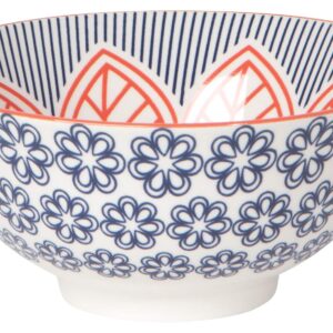 Now Designs 5043017aa Bowls with Metallic Rims Stamped Porcelain, 12 Ounce Capacity, Red Floral Design