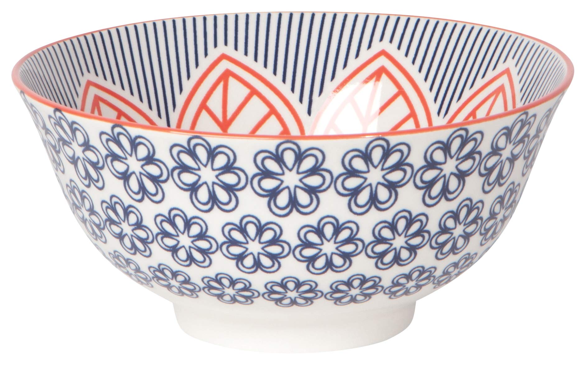 Now Designs 5043017aa Bowls with Metallic Rims Stamped Porcelain, 12 Ounce Capacity, Red Floral Design