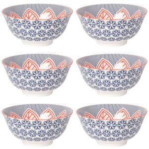 Now Designs 5043017aa Bowls with Metallic Rims Stamped Porcelain, 12 Ounce Capacity, Red Floral Design