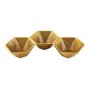 elegance silver aluminum hexagon set triple bowl, 11" x 6", gold