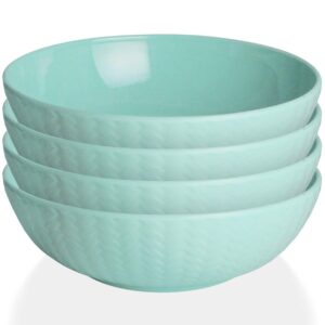 Trina Turk Melamine Set of 4 Bowls-Unbreakable, Lightweight Indoor & Outdoor Dinnerware Set for Home Entertaining, Barbecues, Picnics, Parties & Camping-BPA-Free, Weave Aqua Blue