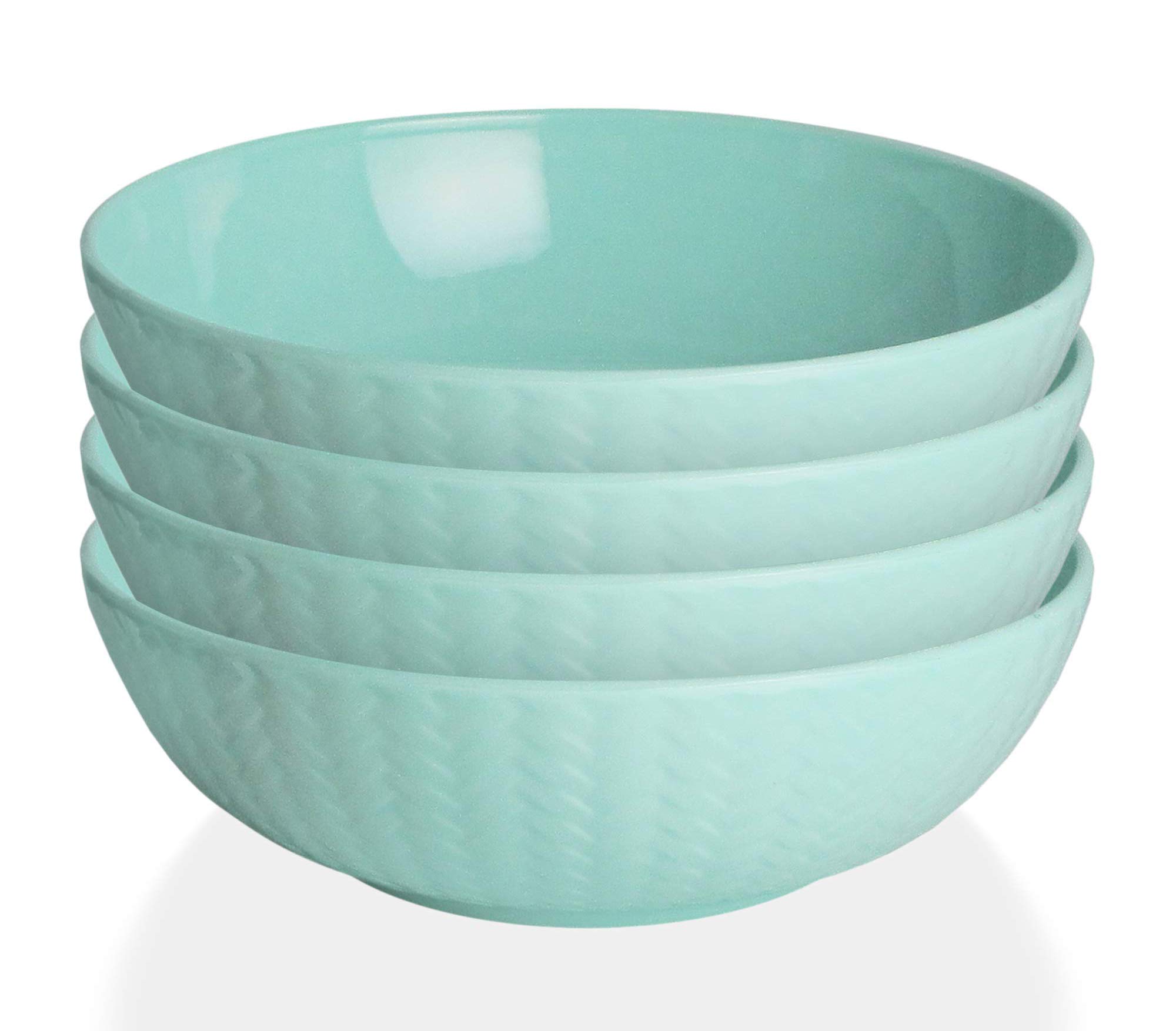 Trina Turk Melamine Set of 4 Bowls-Unbreakable, Lightweight Indoor & Outdoor Dinnerware Set for Home Entertaining, Barbecues, Picnics, Parties & Camping-BPA-Free, Weave Aqua Blue