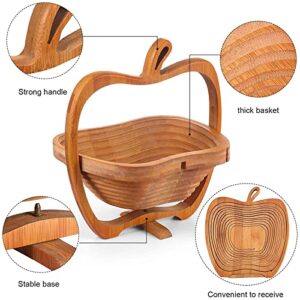 ROWGEE 11x 11.8 Inches Collapsible Bamboo Fruit Basket,Foldable Dried Fruit Basket,Wooden Snack Basket,Creative Fruit Bowl Holder For Kitchen Table-frog