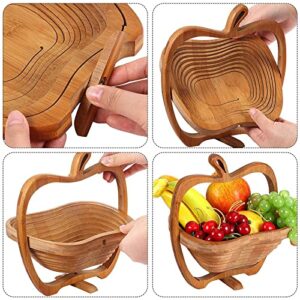 ROWGEE 11x 11.8 Inches Collapsible Bamboo Fruit Basket,Foldable Dried Fruit Basket,Wooden Snack Basket,Creative Fruit Bowl Holder For Kitchen Table-frog