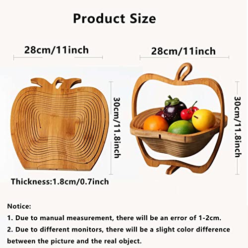 ROWGEE 11x 11.8 Inches Collapsible Bamboo Fruit Basket,Foldable Dried Fruit Basket,Wooden Snack Basket,Creative Fruit Bowl Holder For Kitchen Table-frog