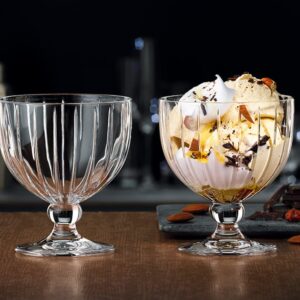 Aebor Glass Ice Cream Cups,Dessert Bowls, for Dessert, Sundae, Ice Cream, Fruit, Salad, Snack, Cocktail,etc (Includes 6 Glass Ice Cream Cups 250ml And 6 Metal Spoons)