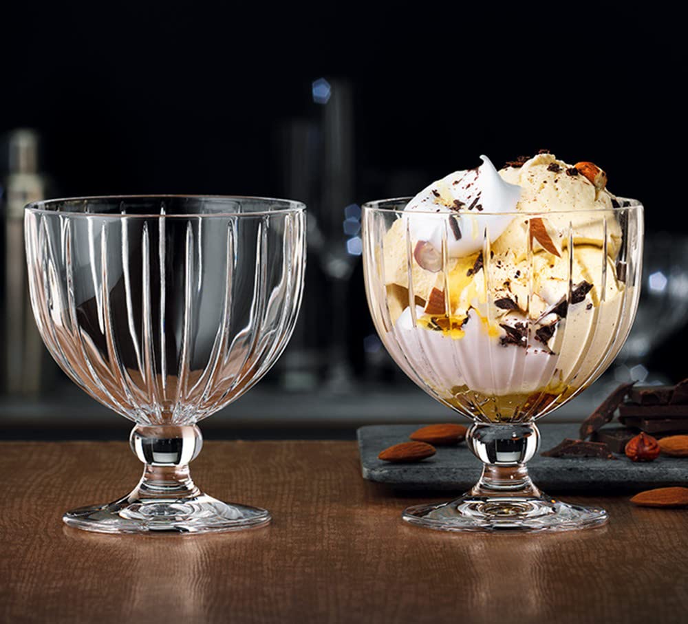 Aebor Glass Ice Cream Cups,Dessert Bowls, for Dessert, Sundae, Ice Cream, Fruit, Salad, Snack, Cocktail,etc (Includes 6 Glass Ice Cream Cups 250ml And 6 Metal Spoons)