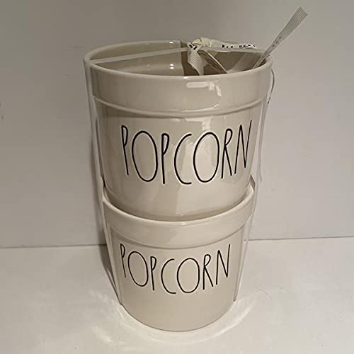 Rae Dunn POPCORN Bowl set of 2 - Ceramic - 5.5 in diameter - 5 in high