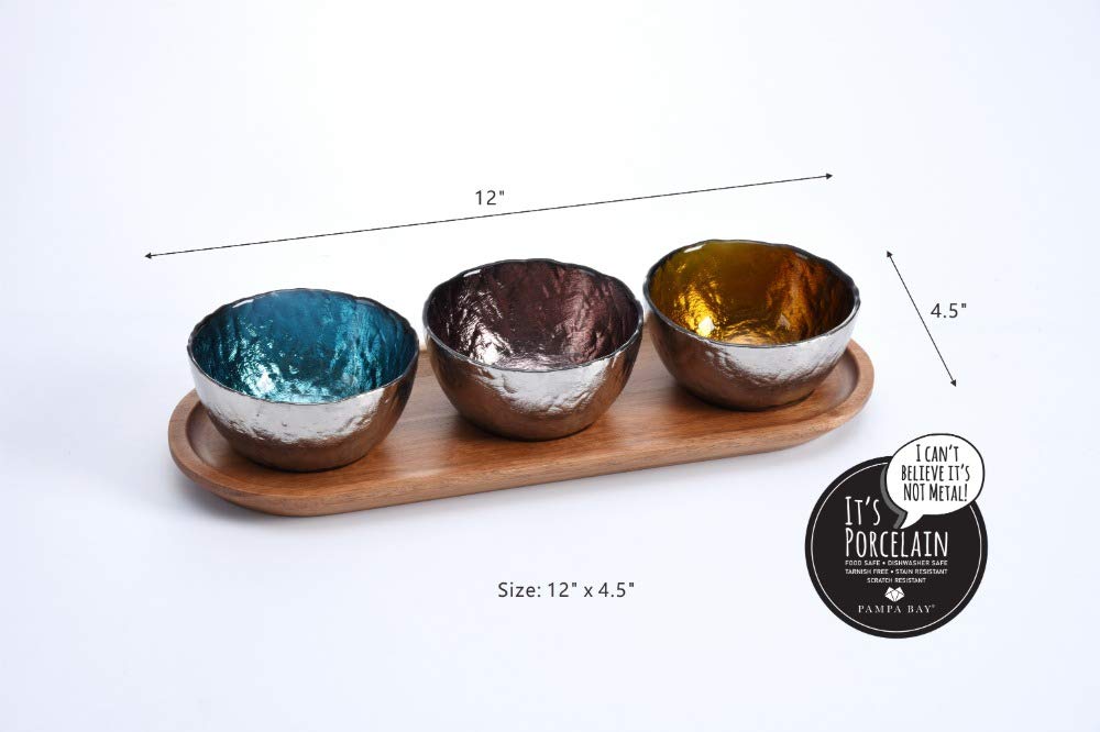 Pampa Bay Let's Entertain Set of 3 Colored Glass Bowls & Tray