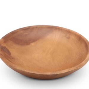 Arthur Court Acacia Wood Serving Bowl for Fruits or Salads Calabash Round Shape Style Tall 12 inch Diameter x 2.5 inch Tall Wooden Single Bowl